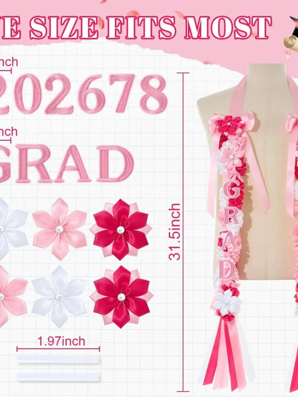 Other | 226 Graduation Lei Pink Graduation Floral Ribbon Lei Class Of ...